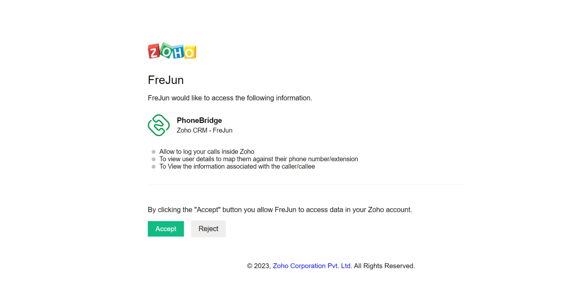 Zoho PhoneBridge Integration